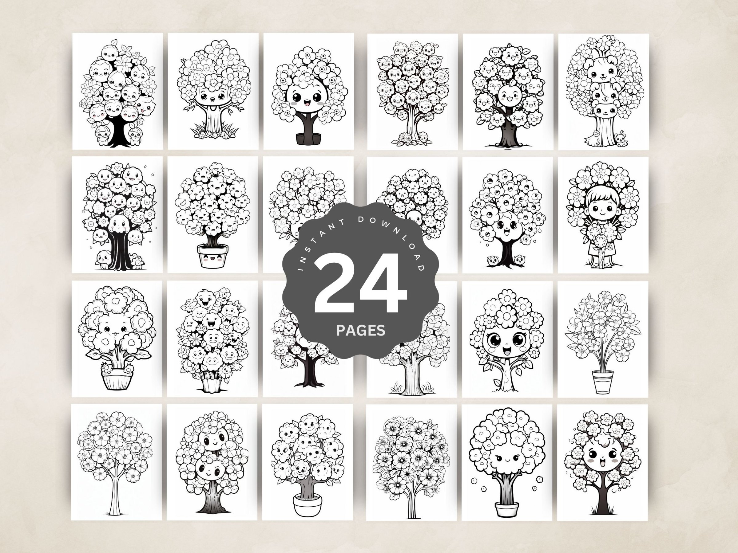 Cute Flower Trees Coloring Book
